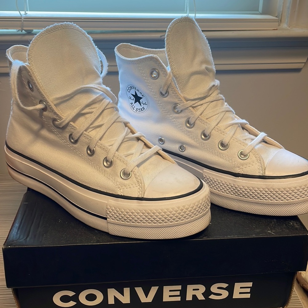 Platform White Hightop Converse Sneakers - Gem